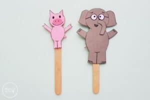 Piggie and Elephant Popsicle Stick Puppets [Free Template] | Mombrite